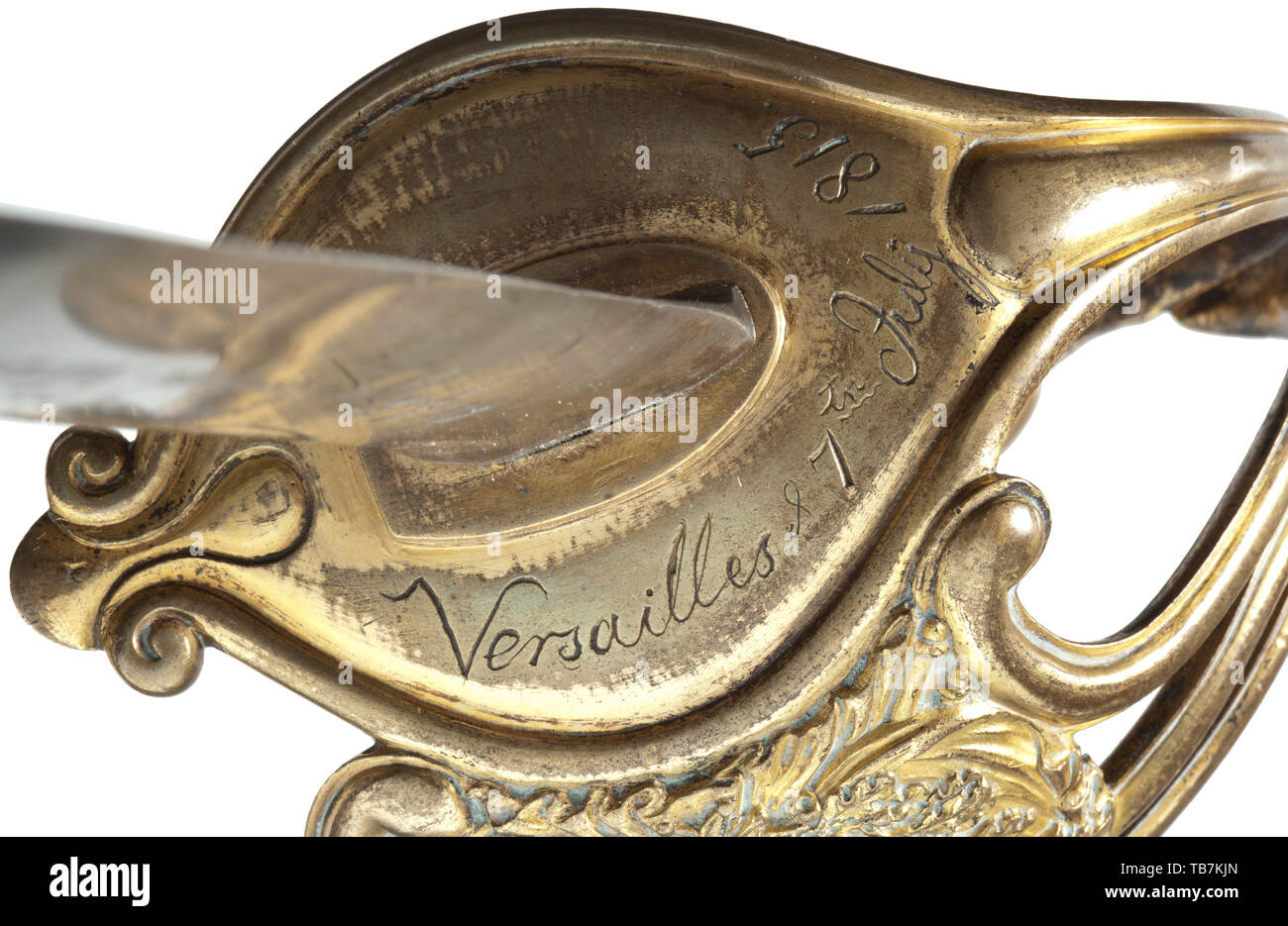 A broadsword, dated 7 July 1815, Double-edged, slightly stained blade ...