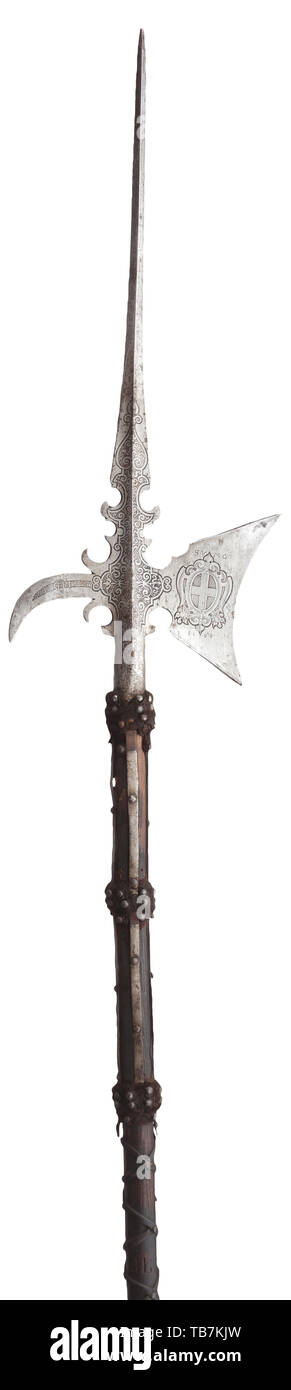A Saxon palace guard halberd, dated 1609, Slender, ridged spike with ...