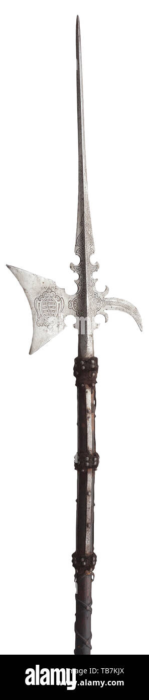 A Saxon palace guard halberd, dated 1609, Slender, ridged spike with ...