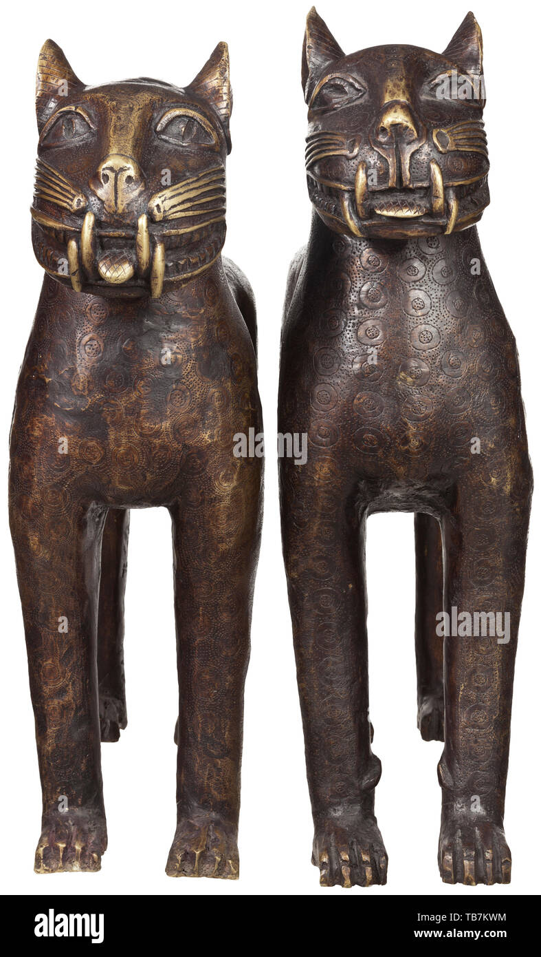 A pair of Nigerian bronze leopards, Benin, 1st half of the 20th century ...