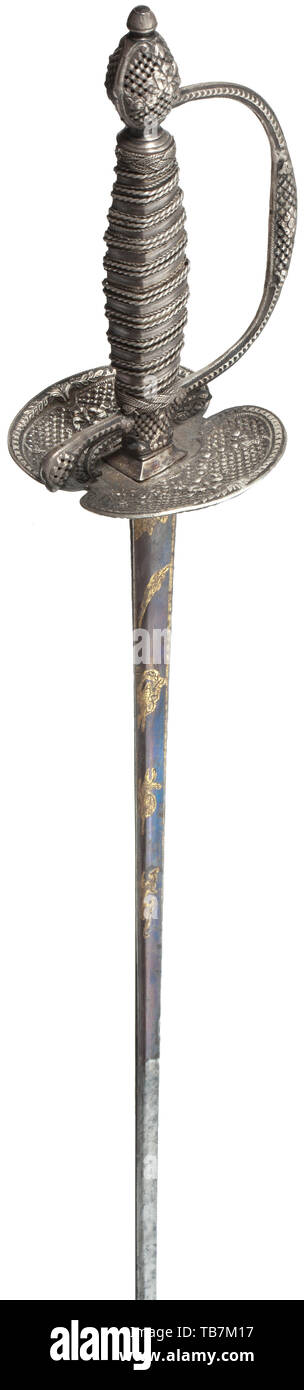 A French silver-mounted small-sword, circa 1780, Gilt blade of ...