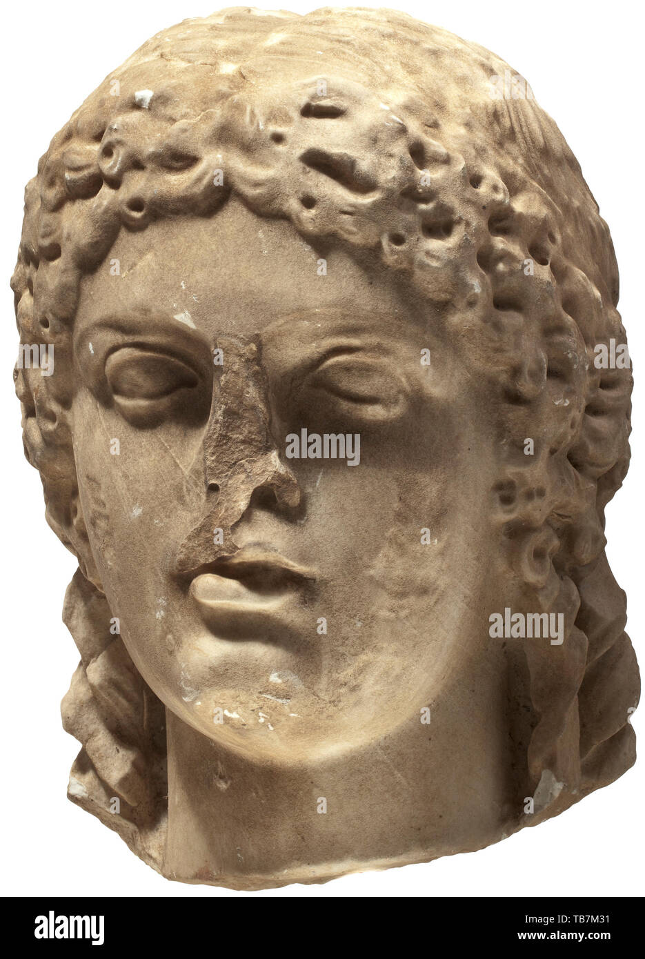 A marble head of Apollo, copy from the 19th century based on an ancient ...