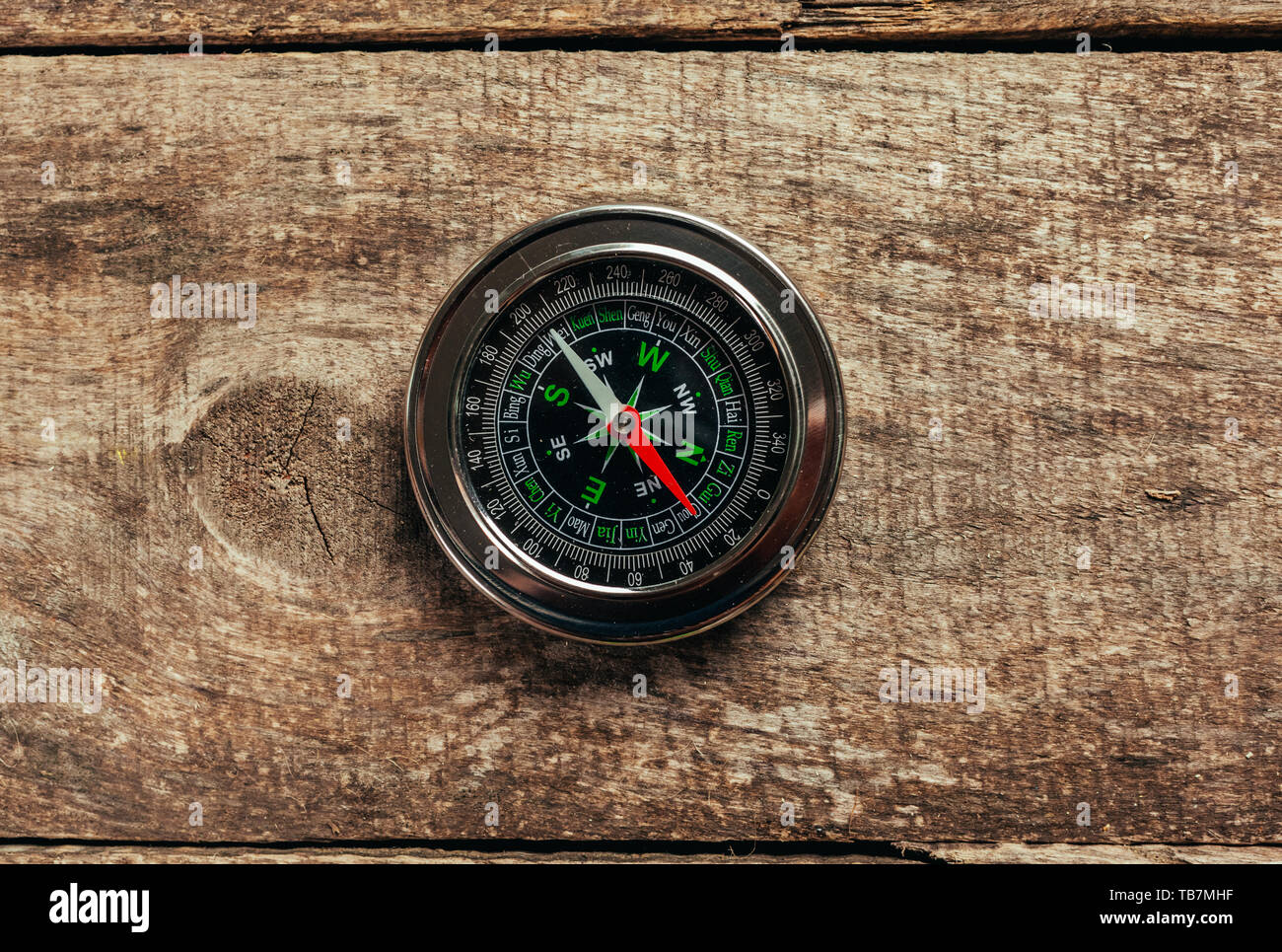 Compass on a wood deck Stock Photo - Alamy