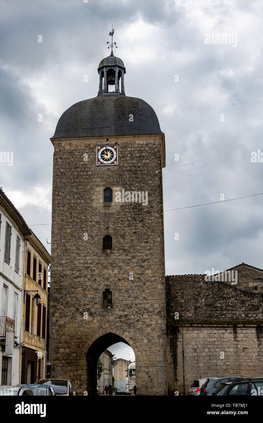 Medieval Cadillac Clock Tower (Vernihaut) in Cadillac, France Stock ...