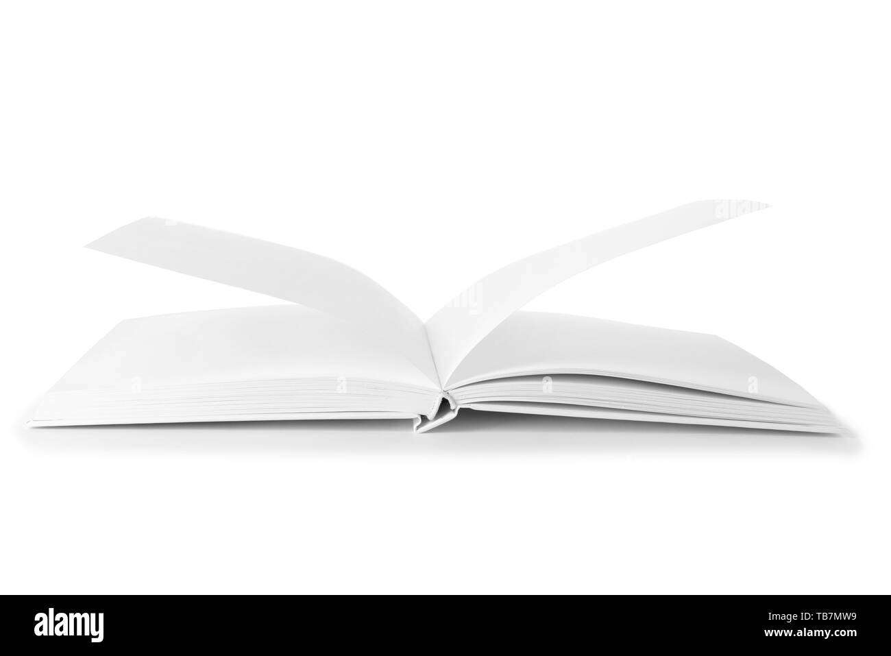 Open book on white background Stock Photo - Alamy