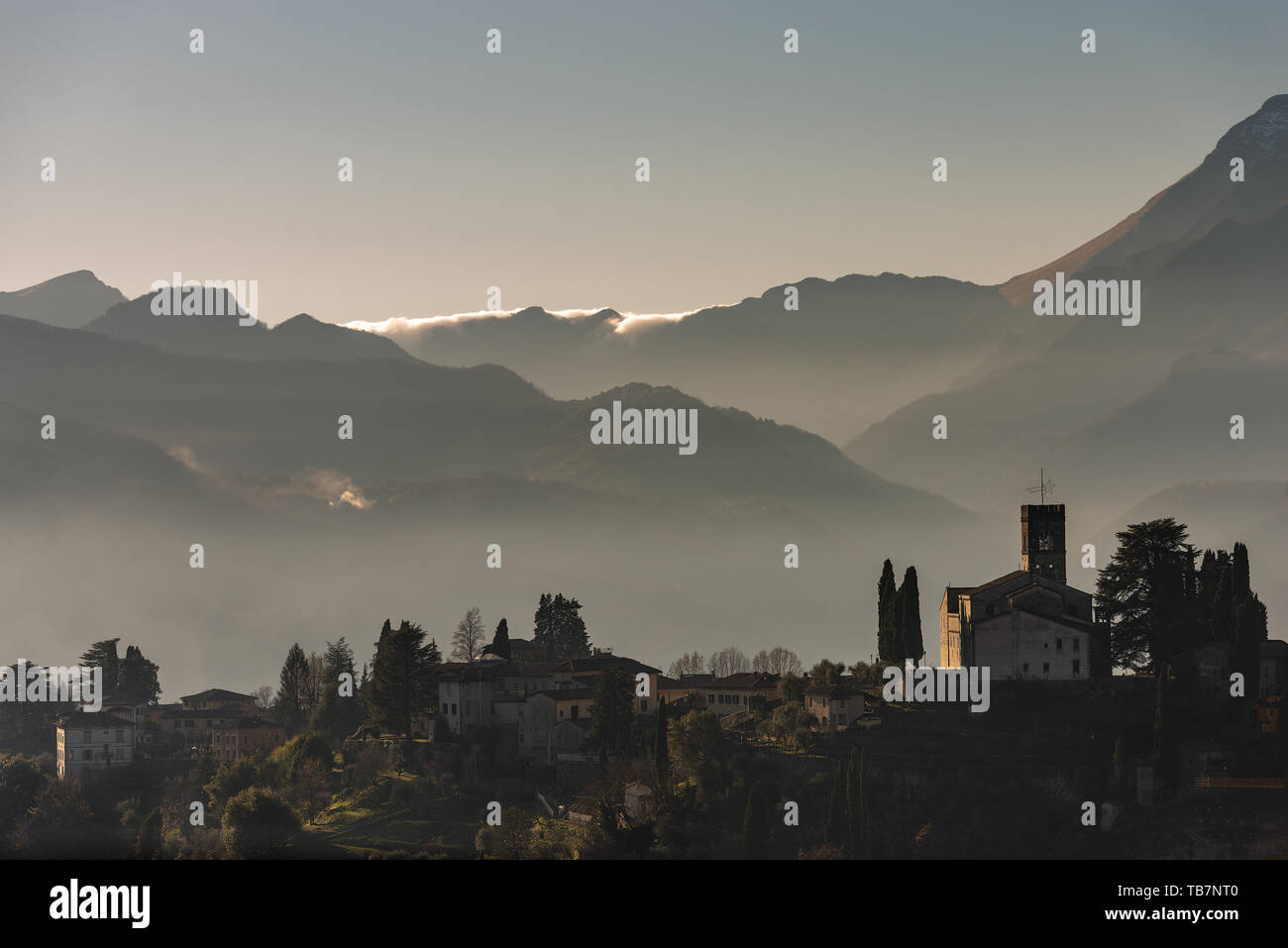 Medieval town of Barga with the Cathedral of Saint Christopher ...