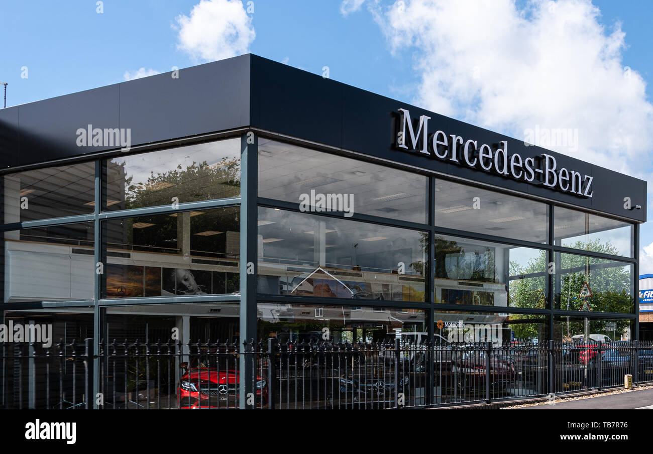 Newbury, United Kingdom - May 27 2019: The front of Mercedes-Benz car ...