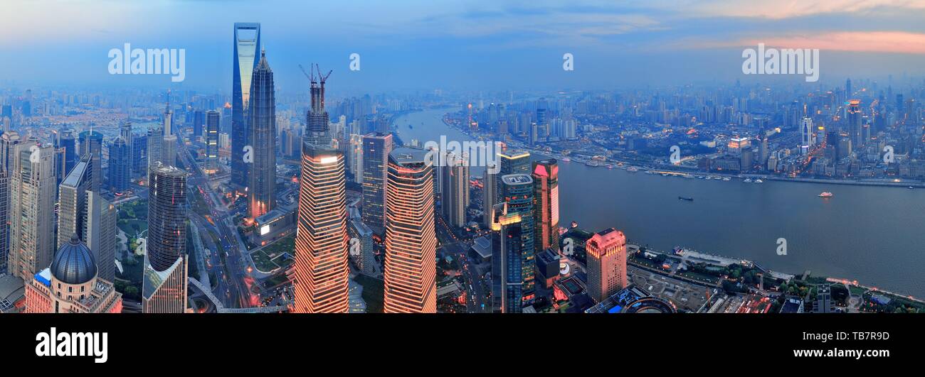 Shanghai aerial view with urban architecture and sunset panorama Stock ...