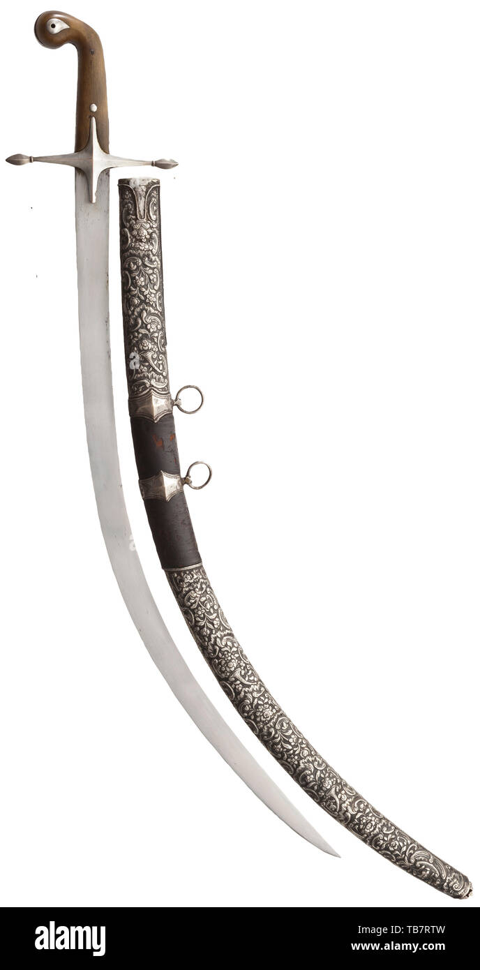 An Ottoman shamshir, circa 1800, Curved blade of triangular section ...