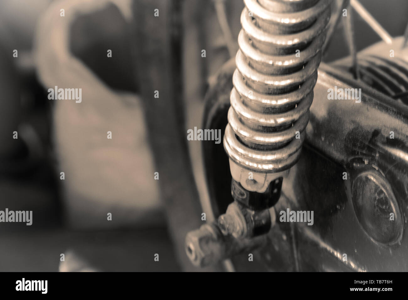 Old classic part of retro motocycle, close-up shock absorber Stock ...