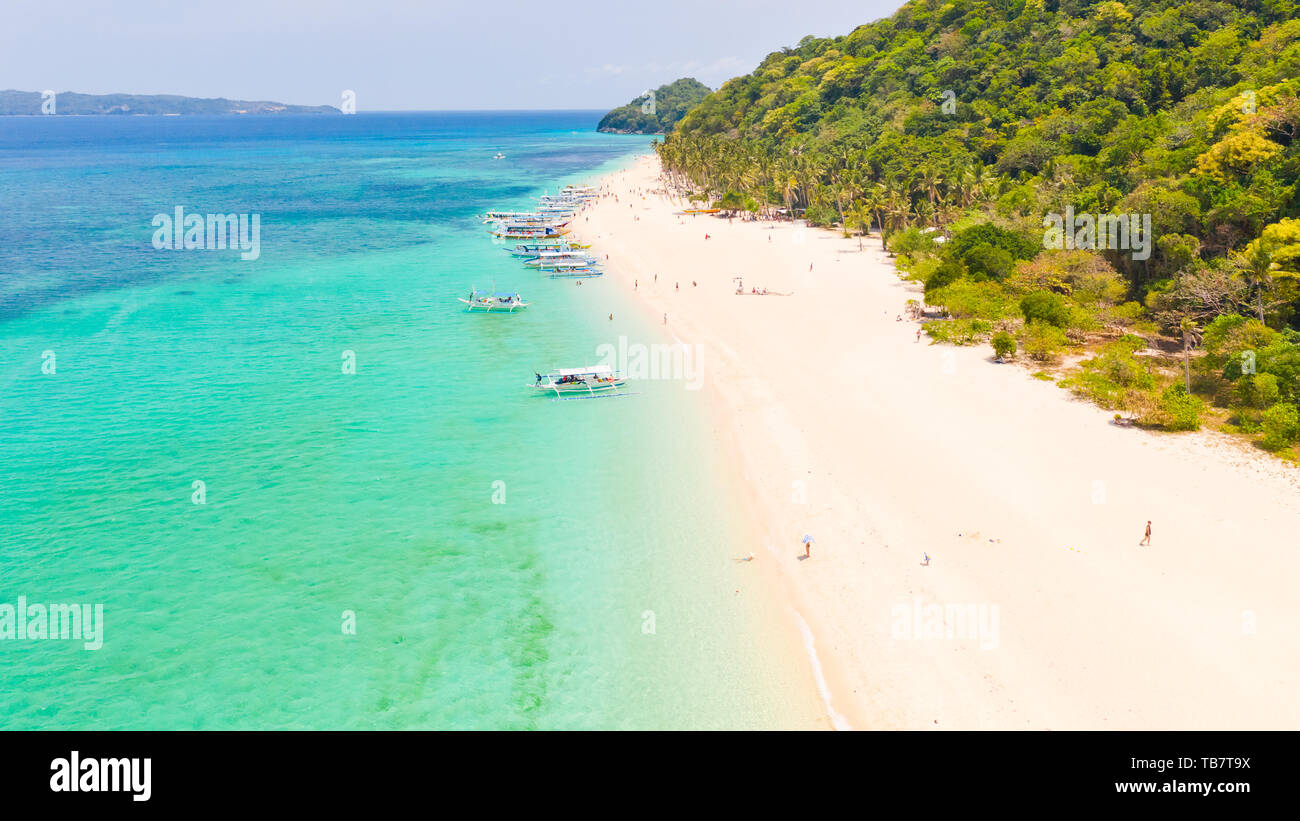Puka Shell Beach, Boracay Island, Philippines, aerial view. Tropical ...
