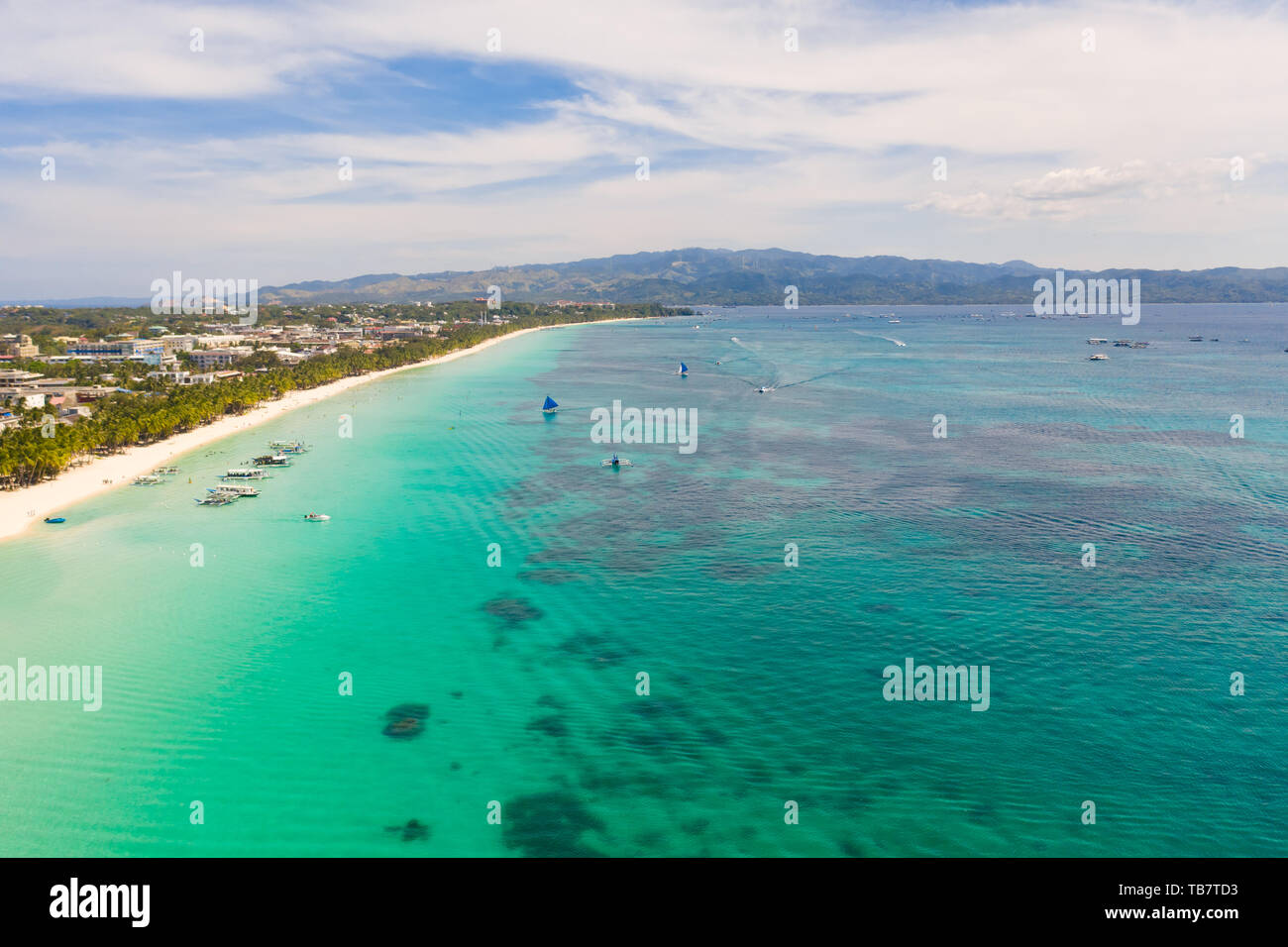 White beach on the island of Boracay, Philippines, top view. White ...