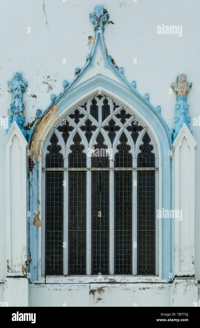 vintage design blue color church window Stock Photo - Alamy