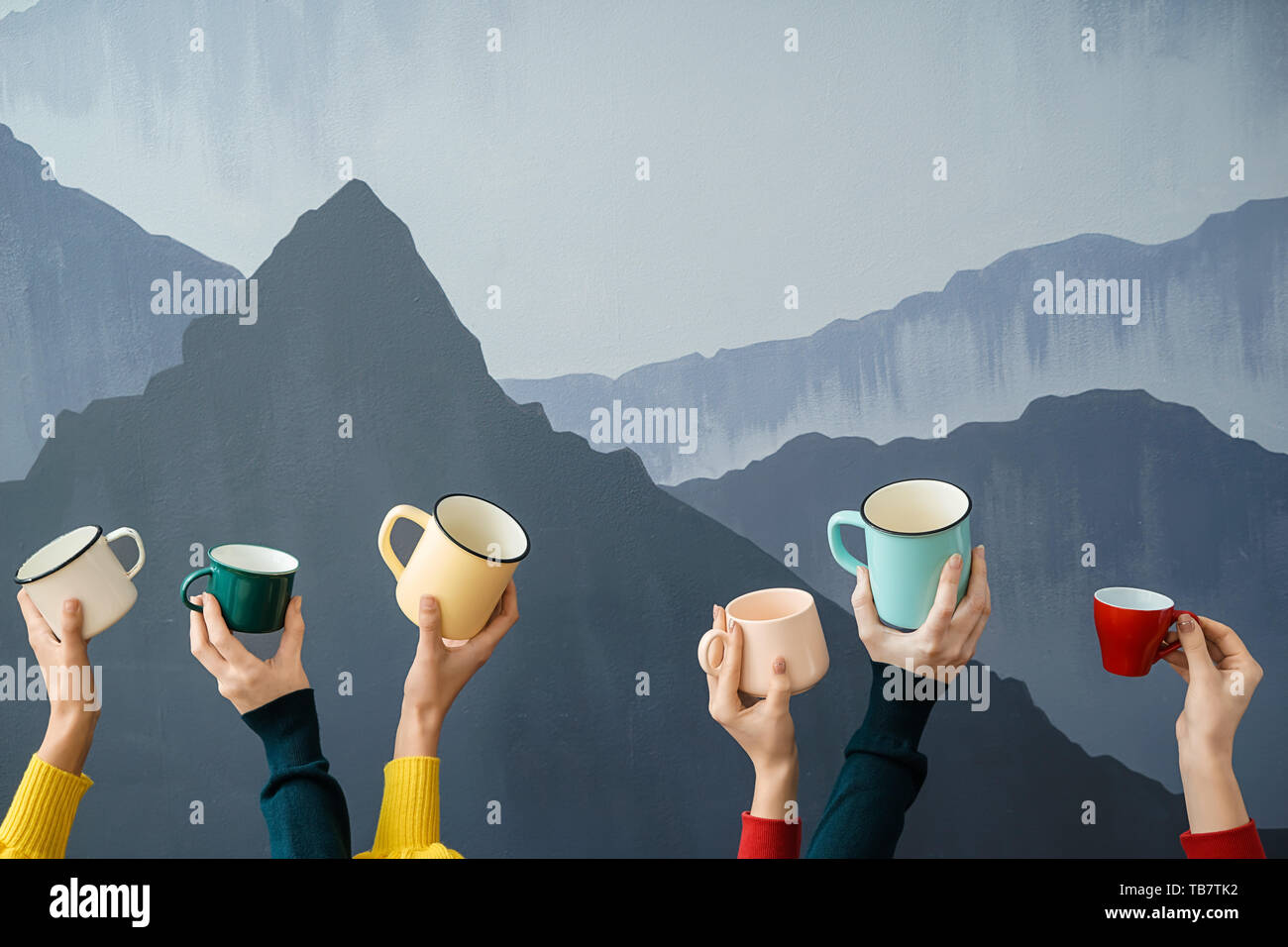 Female hands different cups hi-res stock photography and images - Alamy