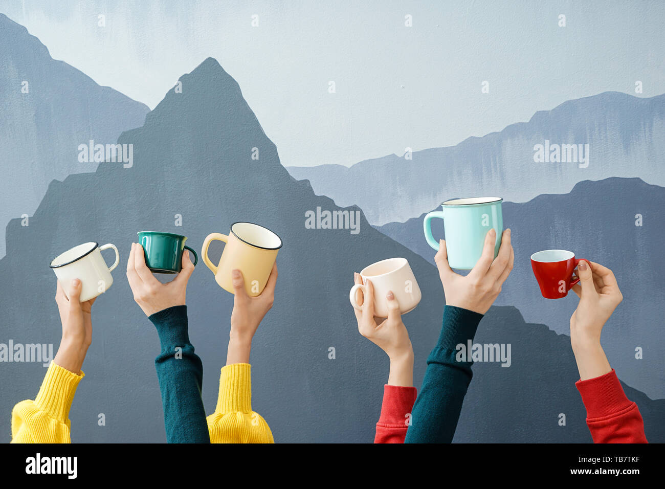Female hands different cups hi-res stock photography and images - Alamy