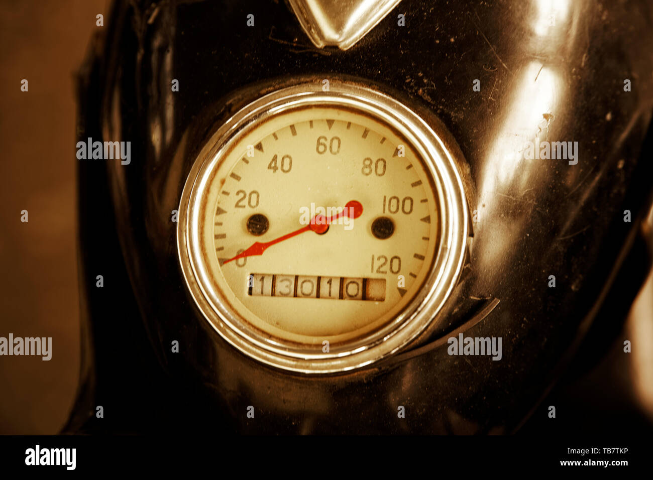 Vintage old Motorcycle speedometer with red arrow Stock Photo - Alamy