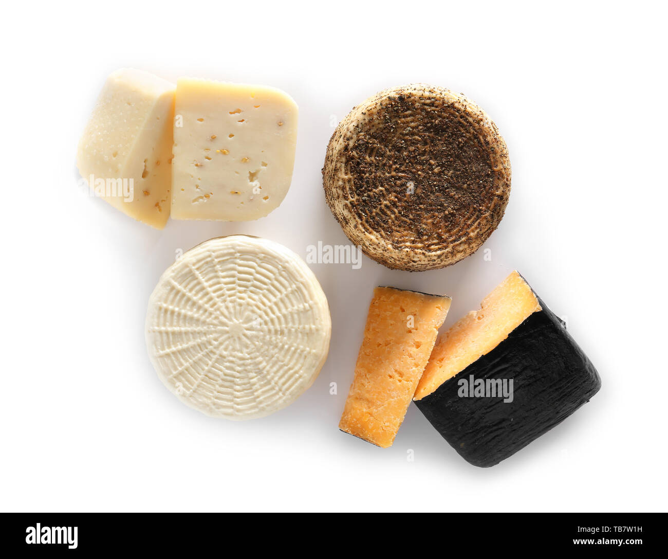 Assortment of tasty cheese on white background Stock Photo - Alamy