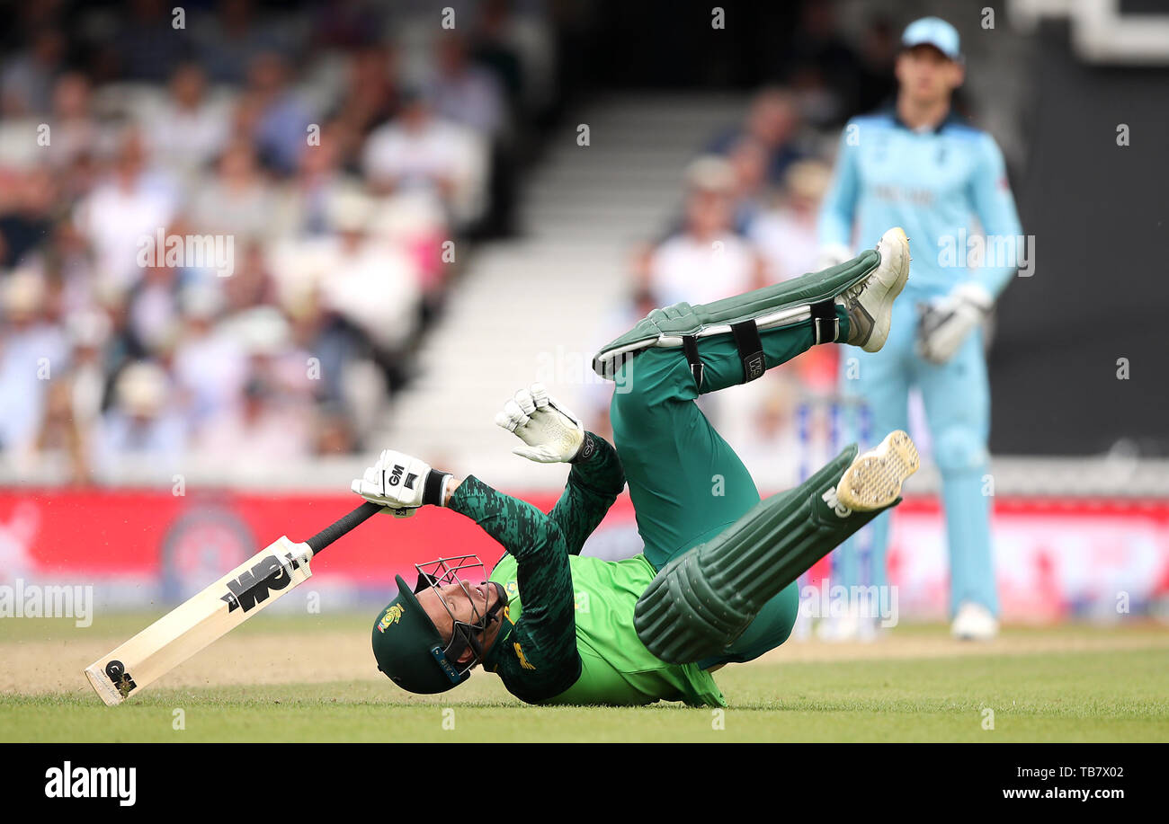 South Africa's Dwaine Pretorius on the floor after being run out by ...