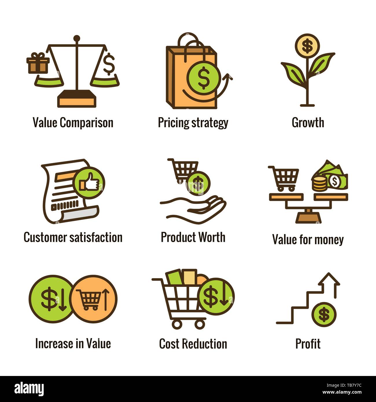 Competitive Pricing Icon Set w Growth, Profitability, and Worth Stock ...