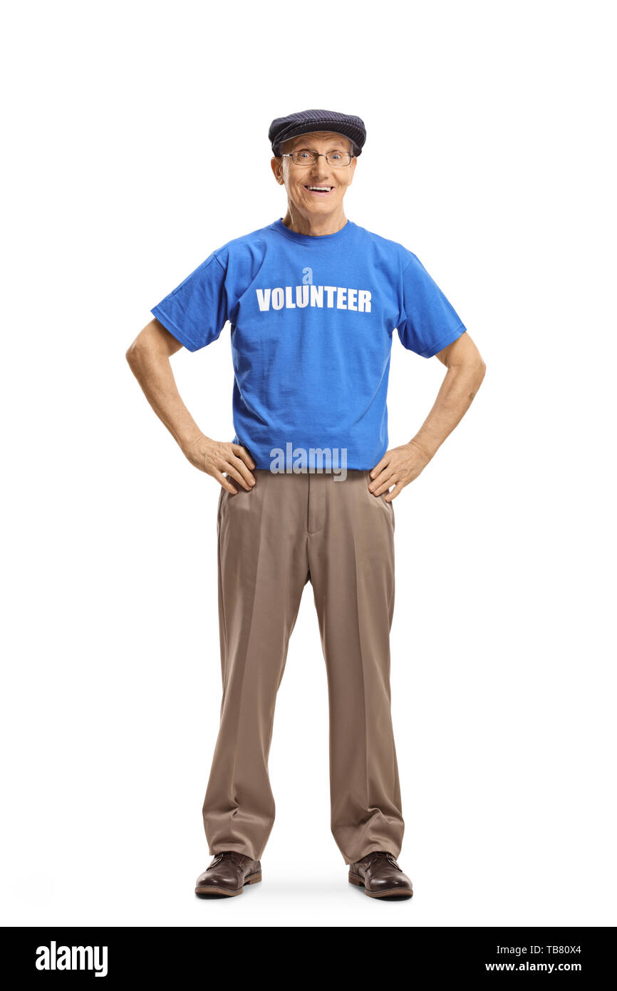 Full length portrait of a senior volunteer posing and smiling at the ...