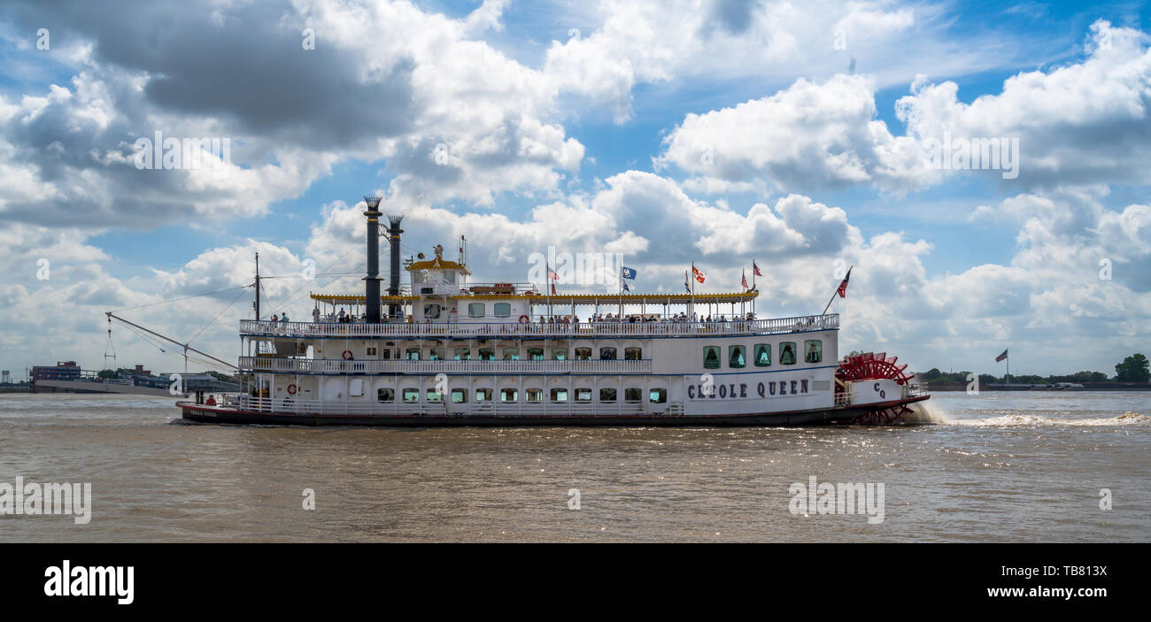 New Orleans, Louisiana, USA -- May 27, 2019. The paddle wheel tourist ...