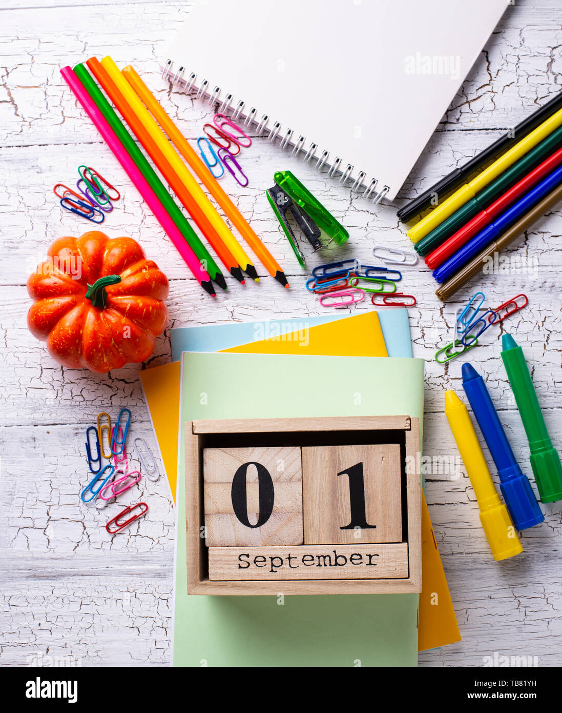 Different colorful stationery for student Stock Photo - Alamy