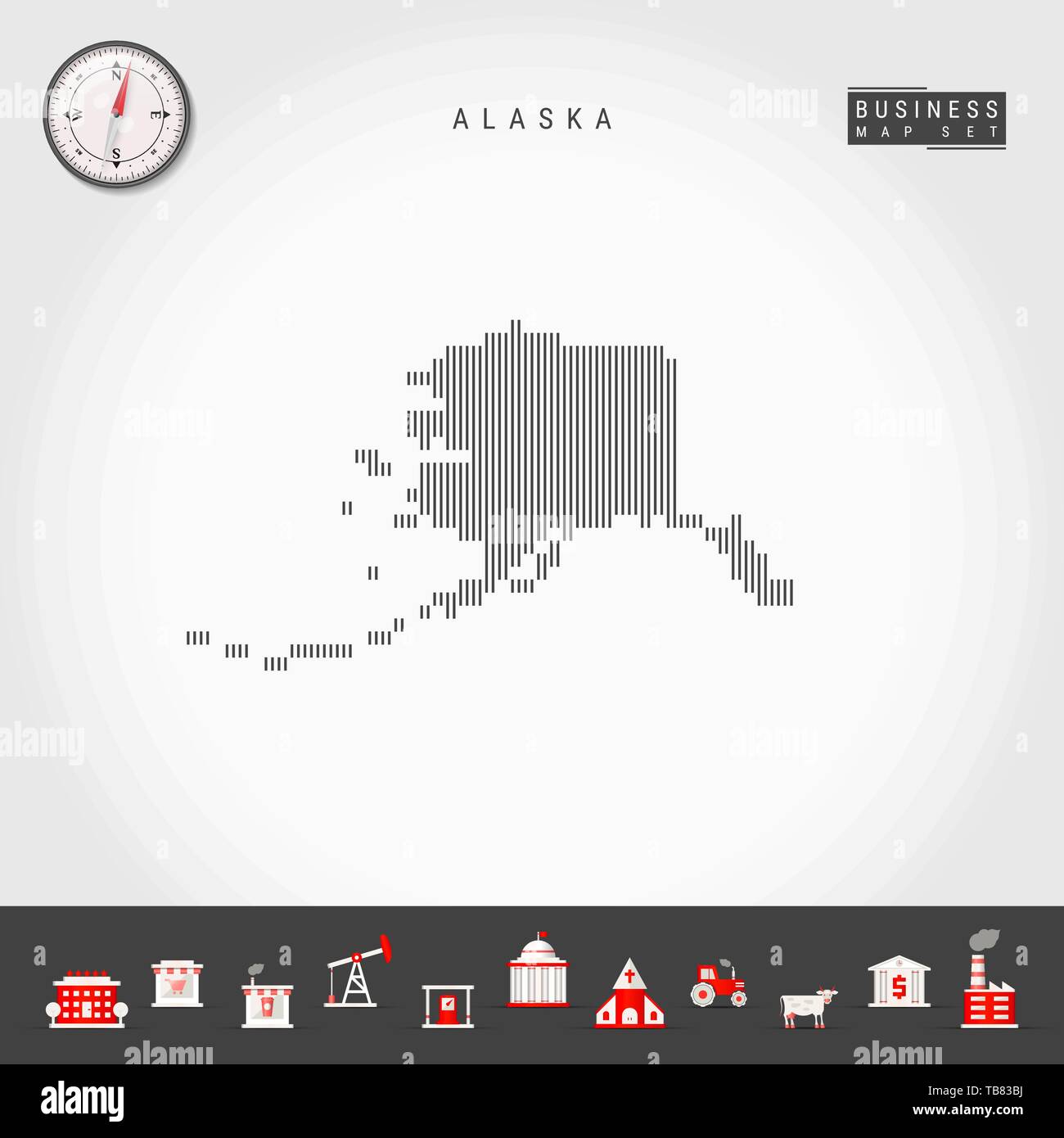 Vector Vertical Lines Pattern Map of Alaska. Striped Simple Silhouette ...