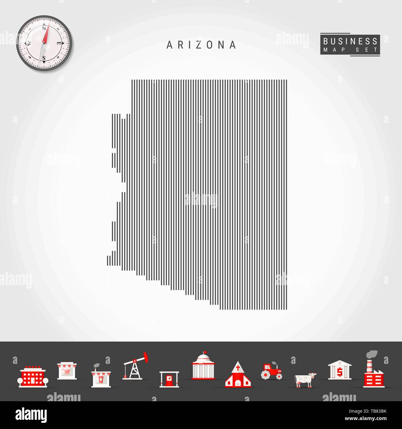 Vector Vertical Lines Pattern Map of Arizona. Striped Simple Silhouette ...