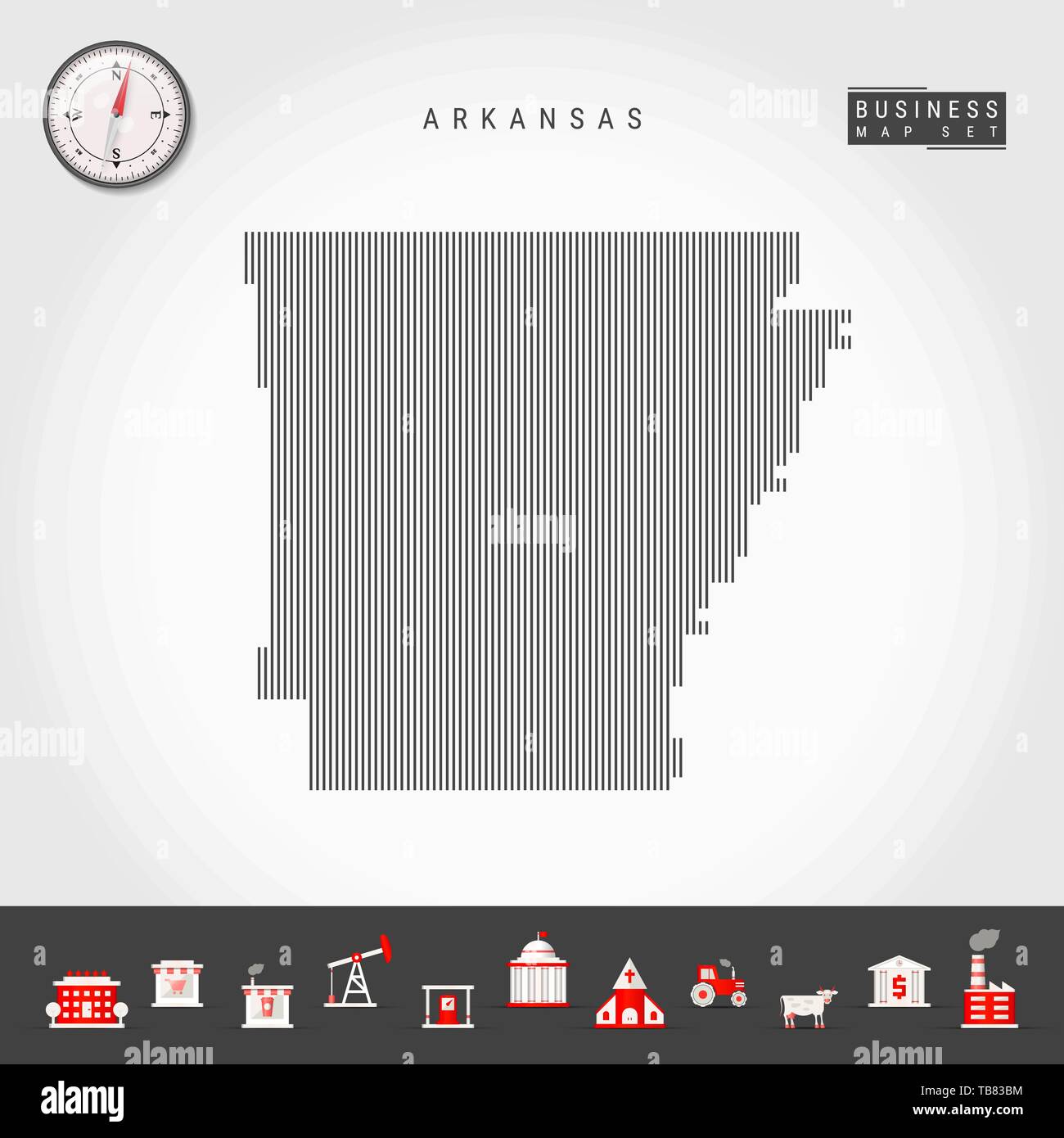 Vector Vertical Lines Pattern Map of Arkansas. Striped Simple ...
