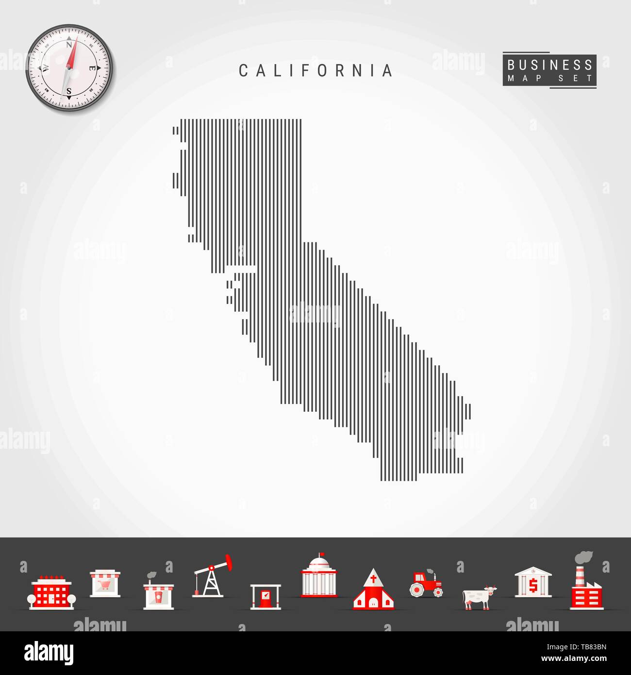Vector Vertical Lines Pattern Map of California. Striped Simple ...