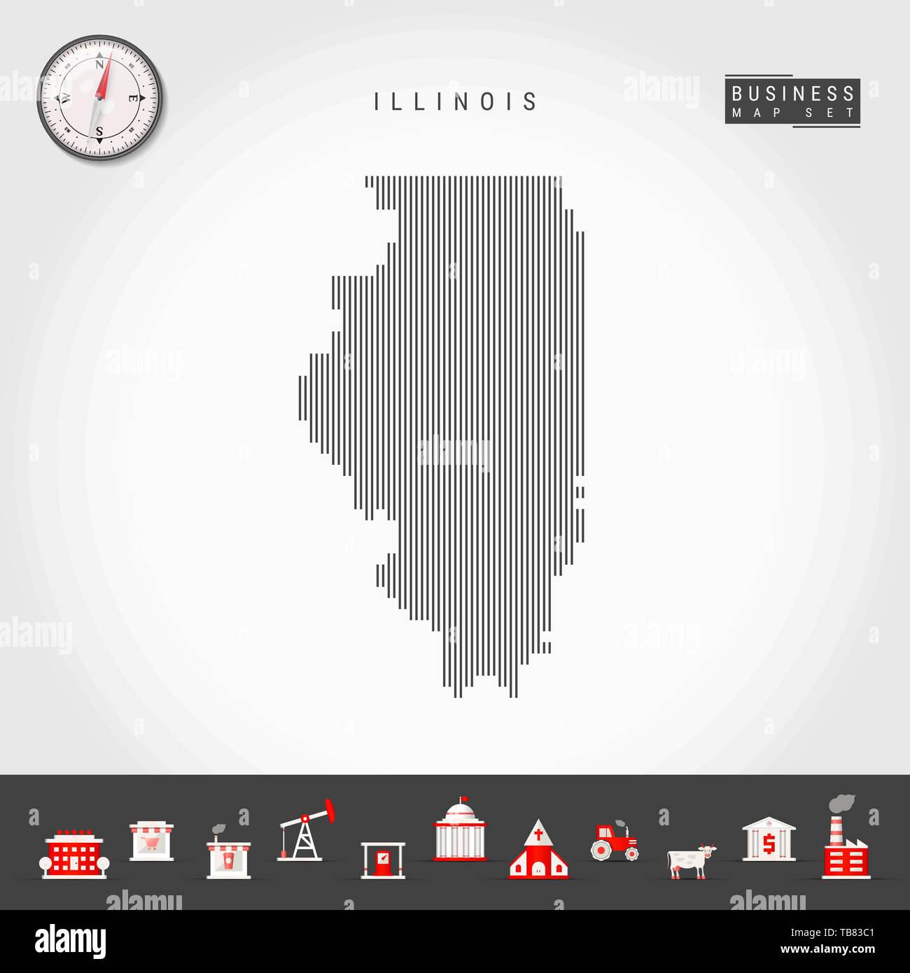 Vector Vertical Lines Pattern Map of Illinois. Striped Simple ...