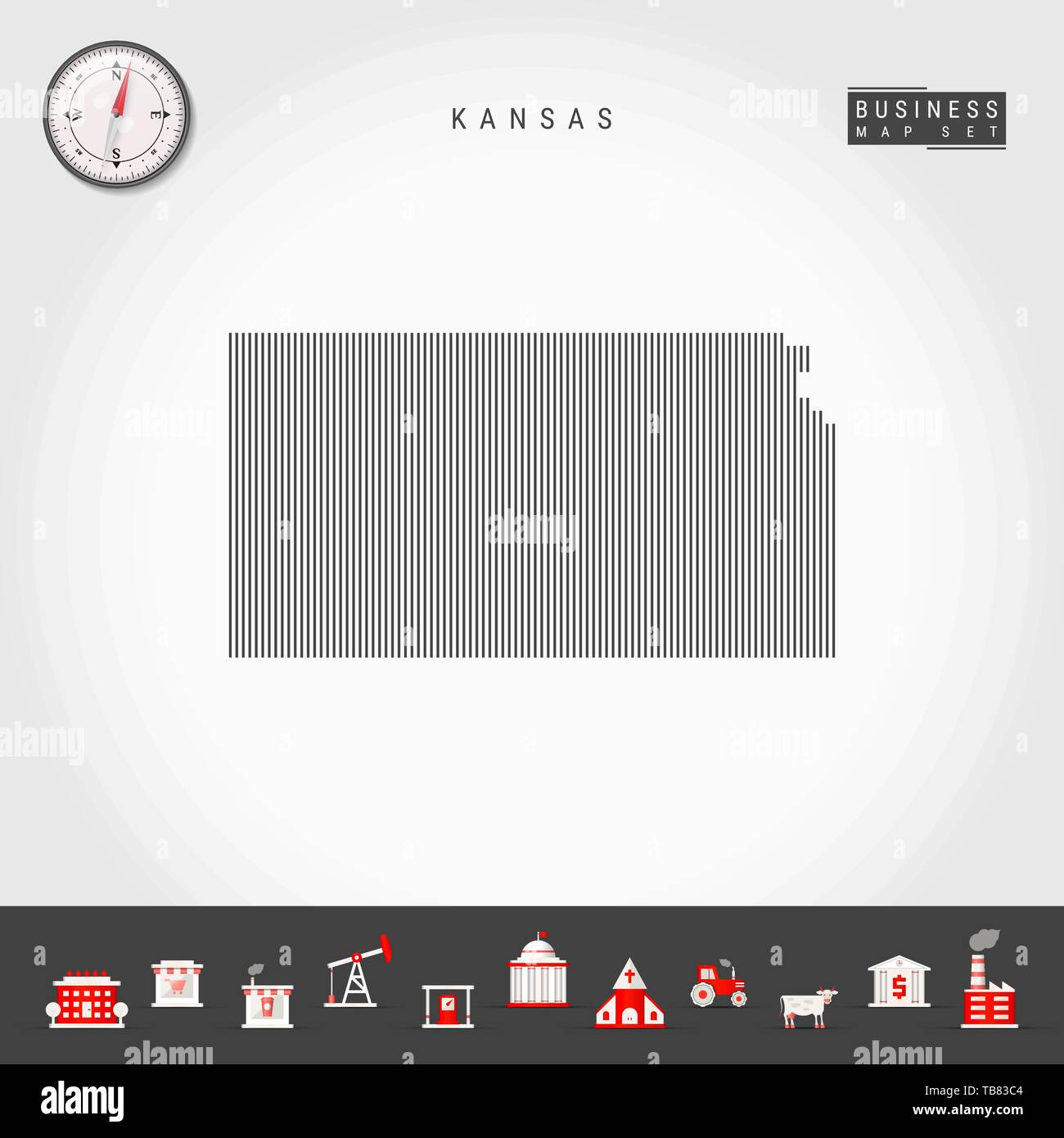 Vector Vertical Lines Pattern Map of Kansas. Striped Simple Silhouette ...