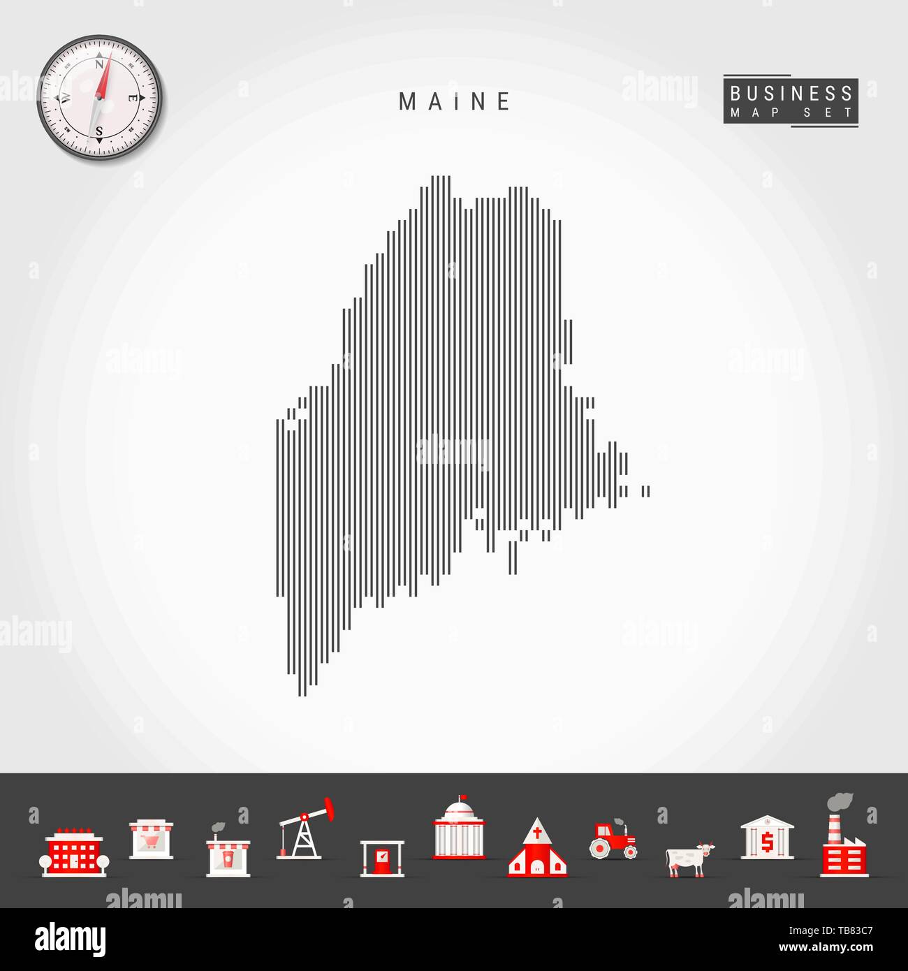Vector Vertical Lines Pattern Map of Maine. Striped Simple Silhouette ...