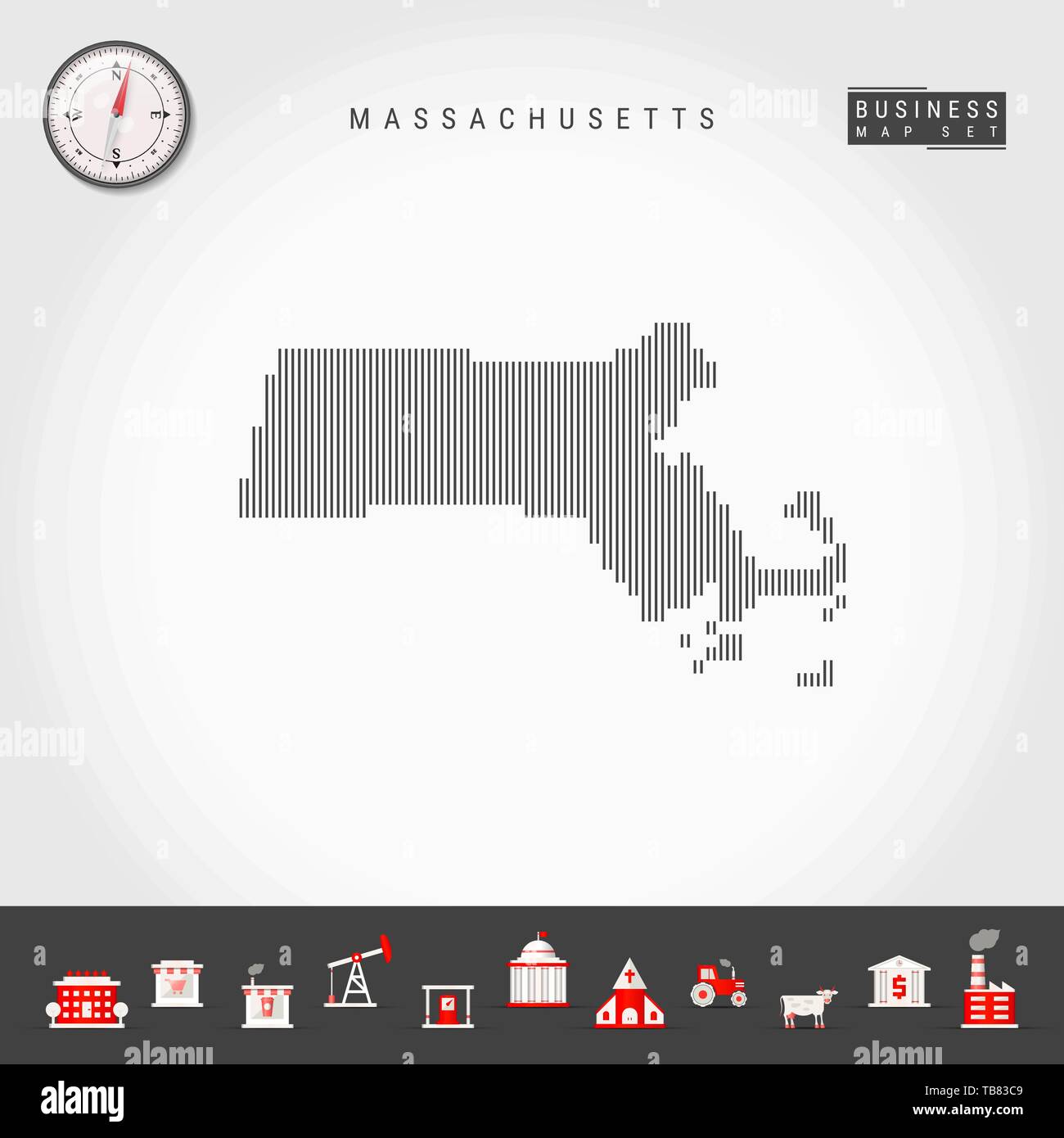 Vector Vertical Lines Pattern Map of Massachusetts. Striped Simple ...