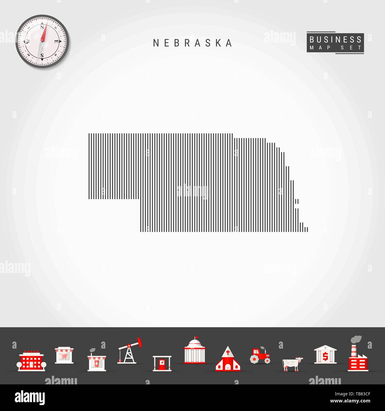 Vector Vertical Lines Pattern Map of Nebraska. Striped Simple ...