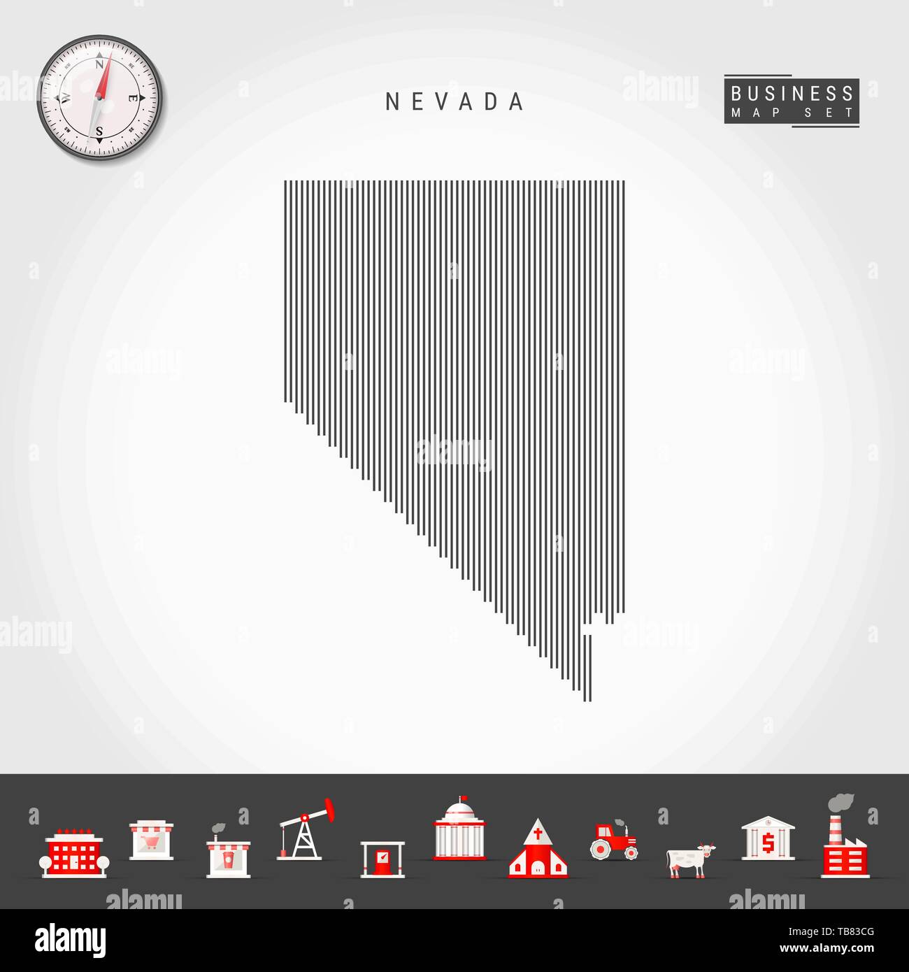 Vector Vertical Lines Pattern Map of Nevada. Striped Simple Silhouette ...
