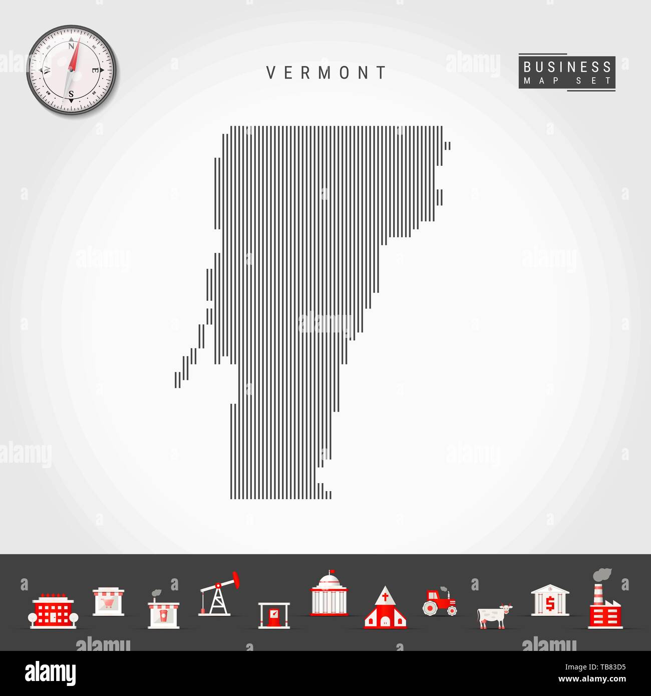 Vector Vertical Lines Pattern Map of Vermont. Striped Simple Silhouette ...
