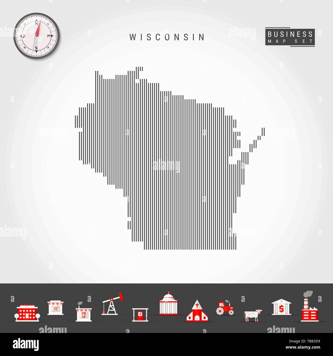Vector Vertical Lines Pattern Map of Wisconsin. Striped Simple ...