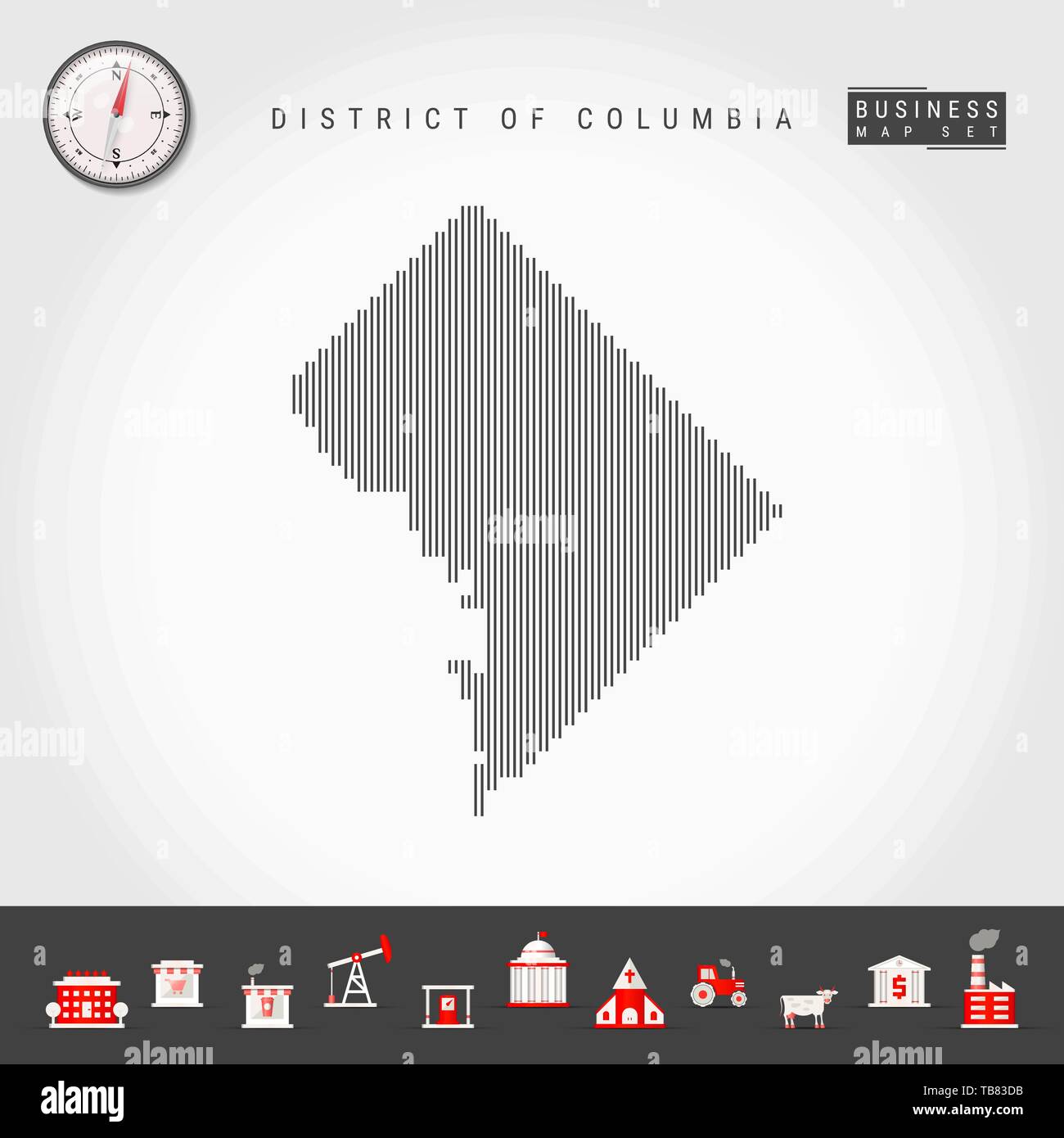 Vector Vertical Lines Pattern Map of District of Columbia. Striped ...