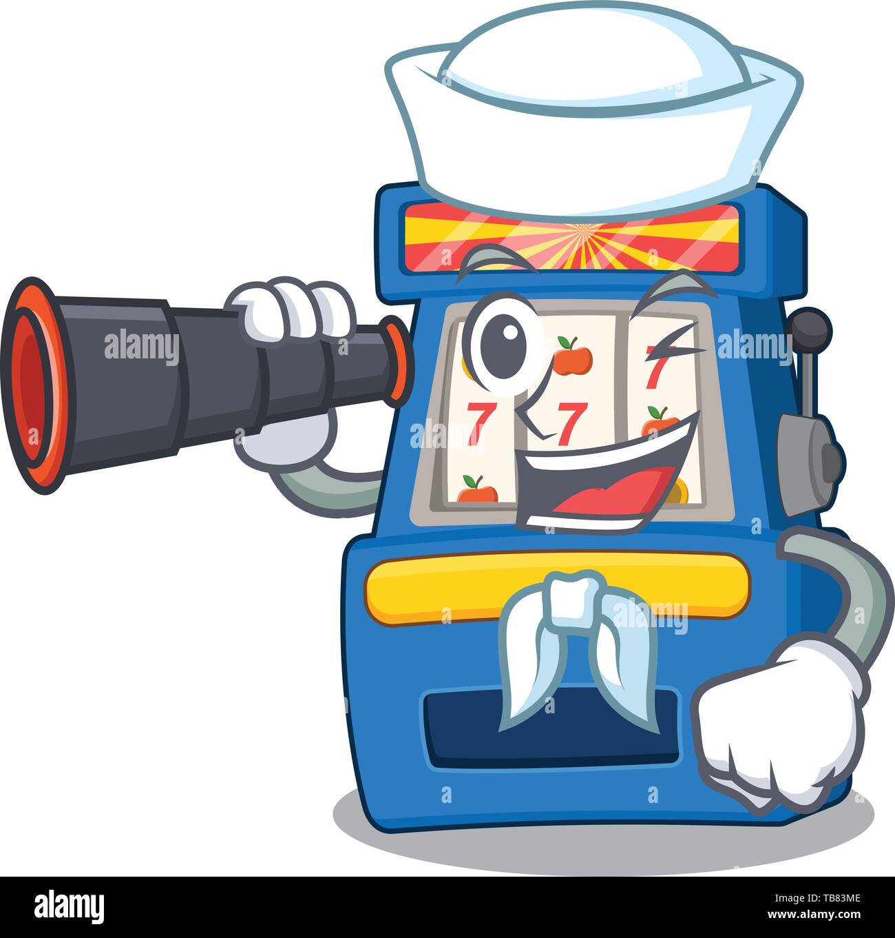 Sailor with binocular slot machine next to cartoon chair Stock Vector ...