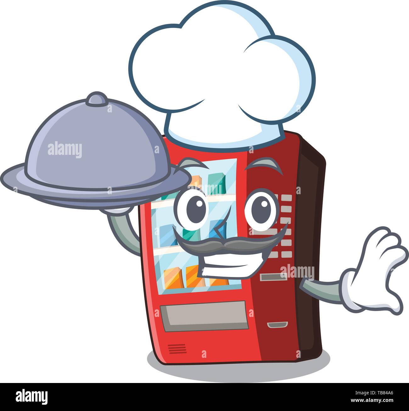 Chef with food vending machine next to character door Stock Vector ...