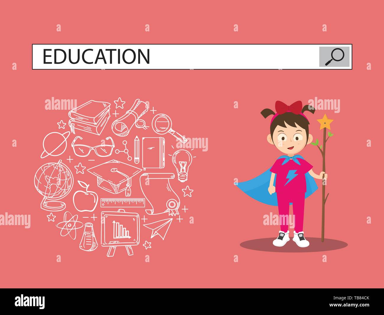 A cute child with education search engine bar illustration design ...