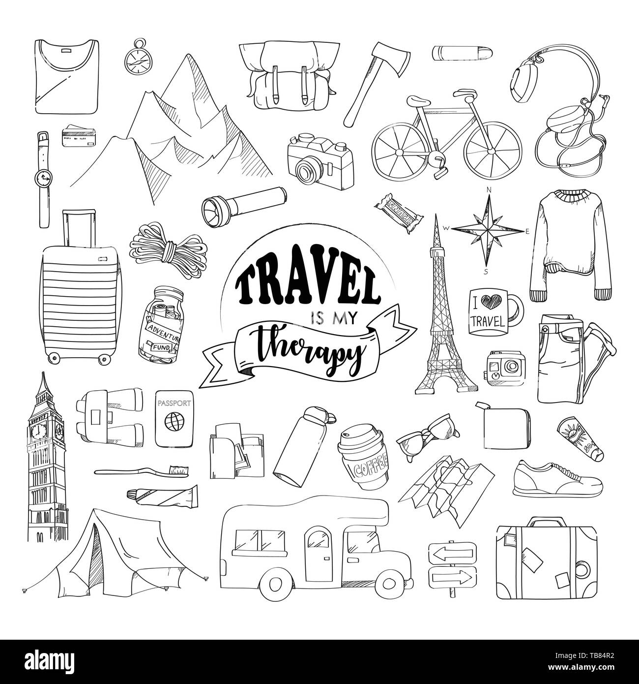 Set of travel hand drawn concept Stock Vector Image & Art - Alamy