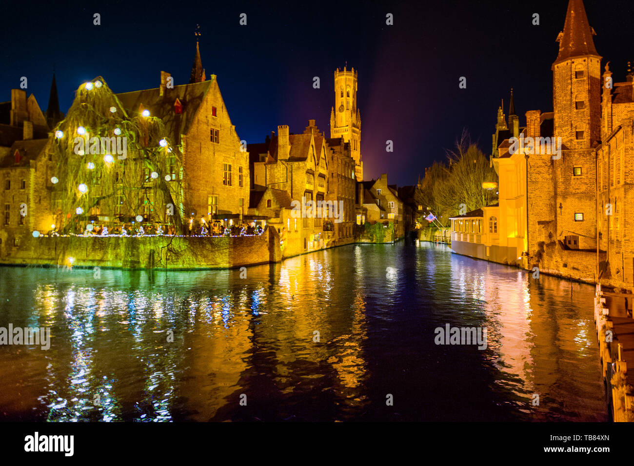 Classic Bruges by Night Stock Photo - Alamy