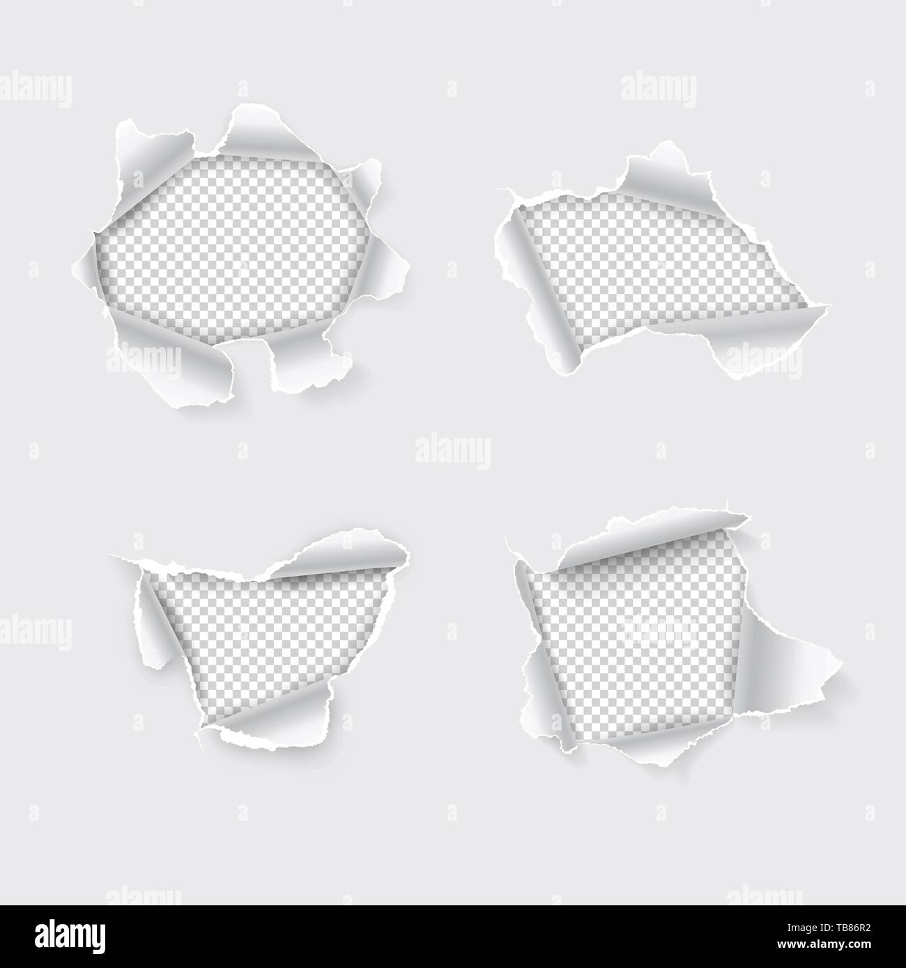 Torn hole set in paper on transparent background. Vector illustration ...