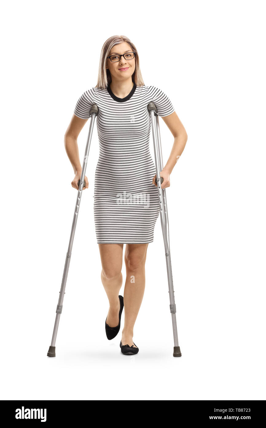 Young woman crutches hi-res stock photography and images - Alamy