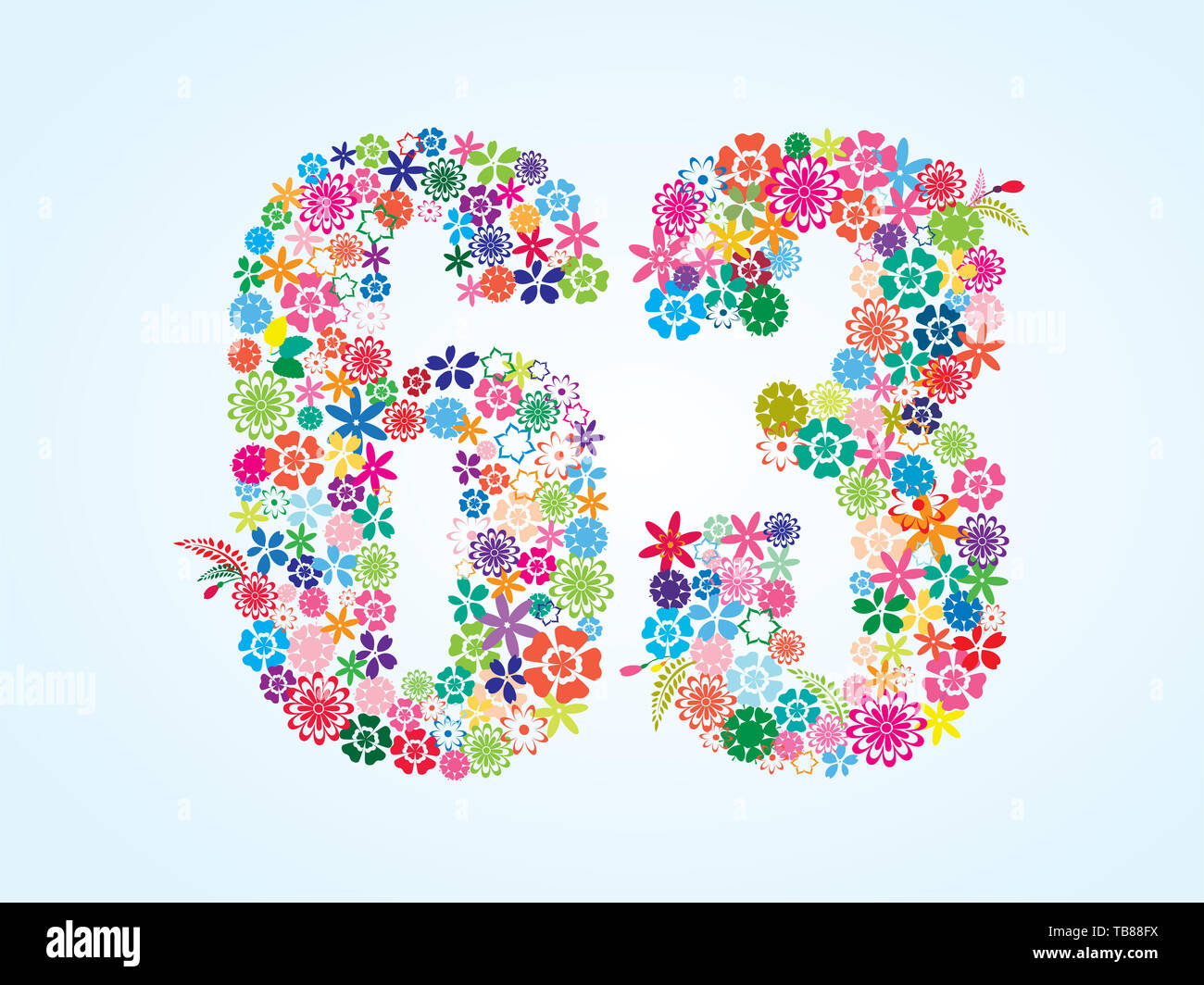Vector Colorful Floral 63 Number Design isolated on white background ...