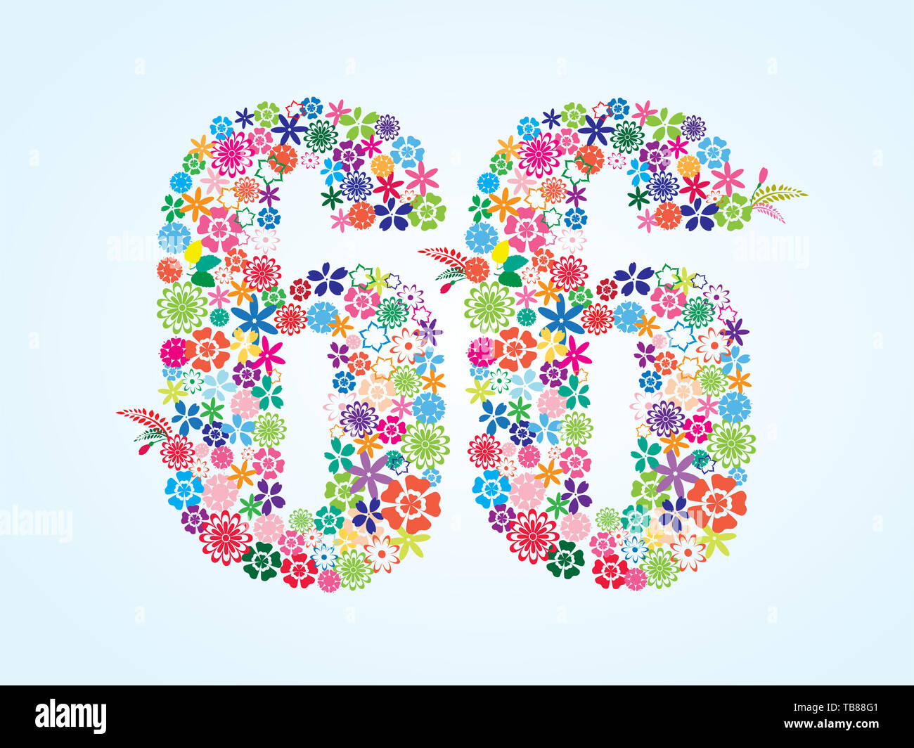 Vector Colorful Floral 66 Number Design isolated on white background ...