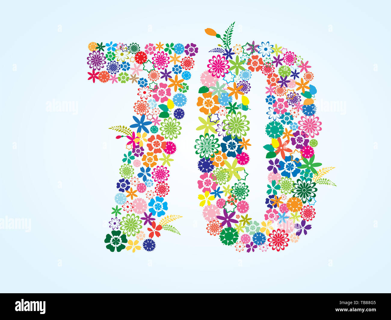 Vector Colorful Floral 70 Number Design isolated on white background ...