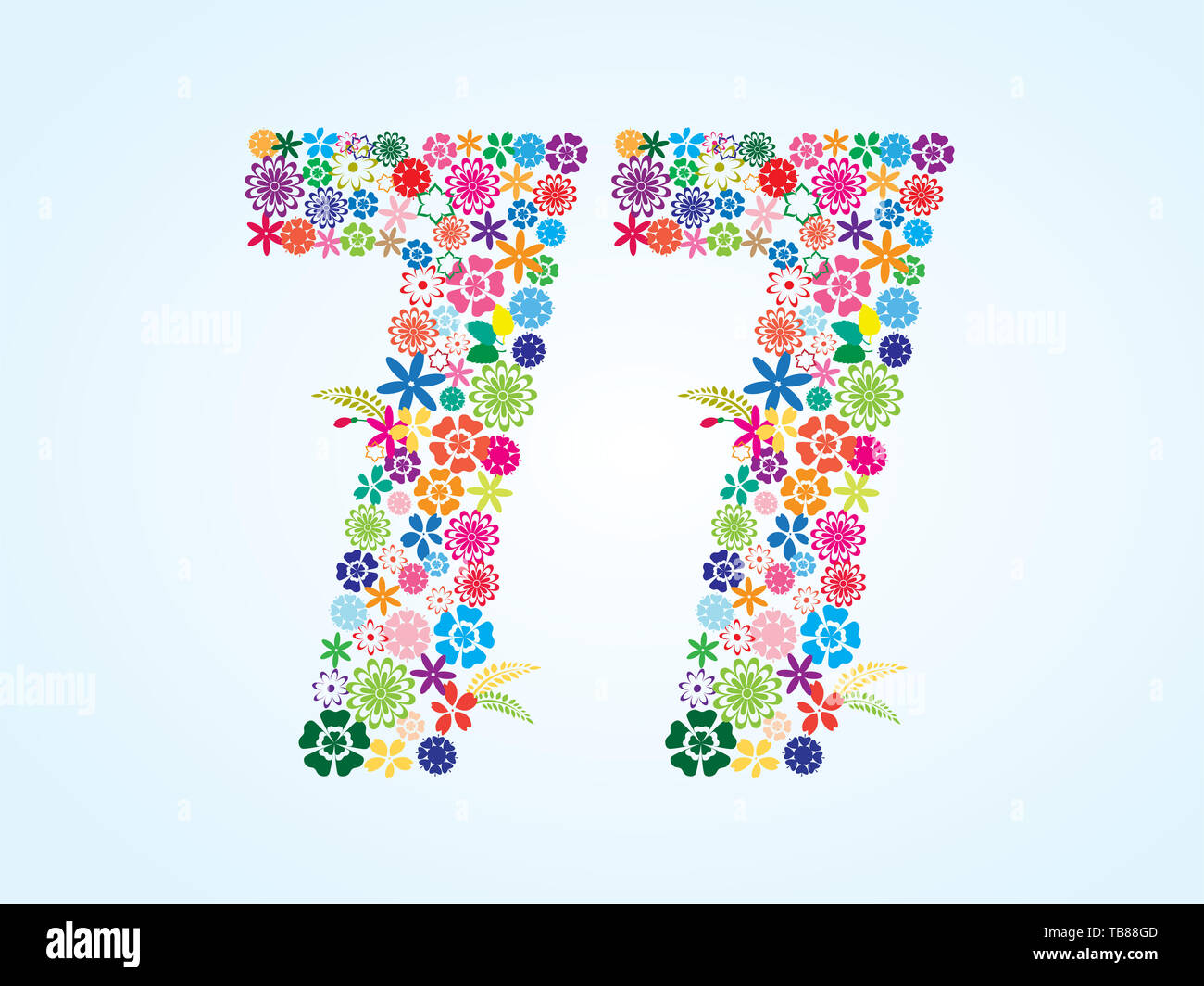Vector Colorful Floral 77 Number Design isolated on white background ...